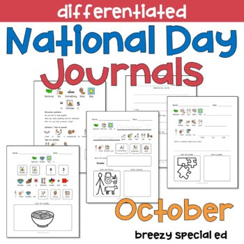 National Days October Differentiated Journals for special education ...